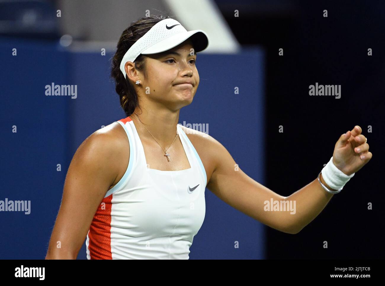 New York. US, August 30, 2022. Emma Raducanu in action against Alize ...