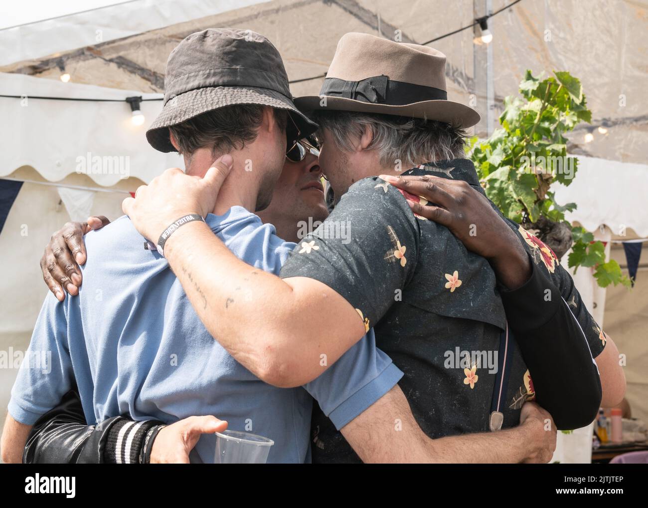 The Libertines pre performance hug backstage at Victorious Festival ... The Libertines pre performance hug backstage at Victorious Festival ...