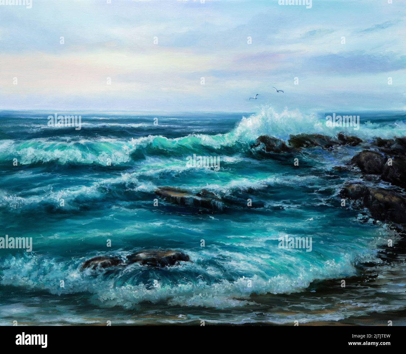 Original oil painting of Ocean and cliffs on canvas.Modern Impressionism Stock Photo - Alamy