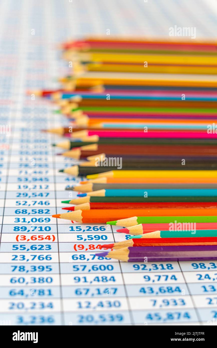 A set of Coloring pencils on a spreadsheet Stock Photo - Alamy