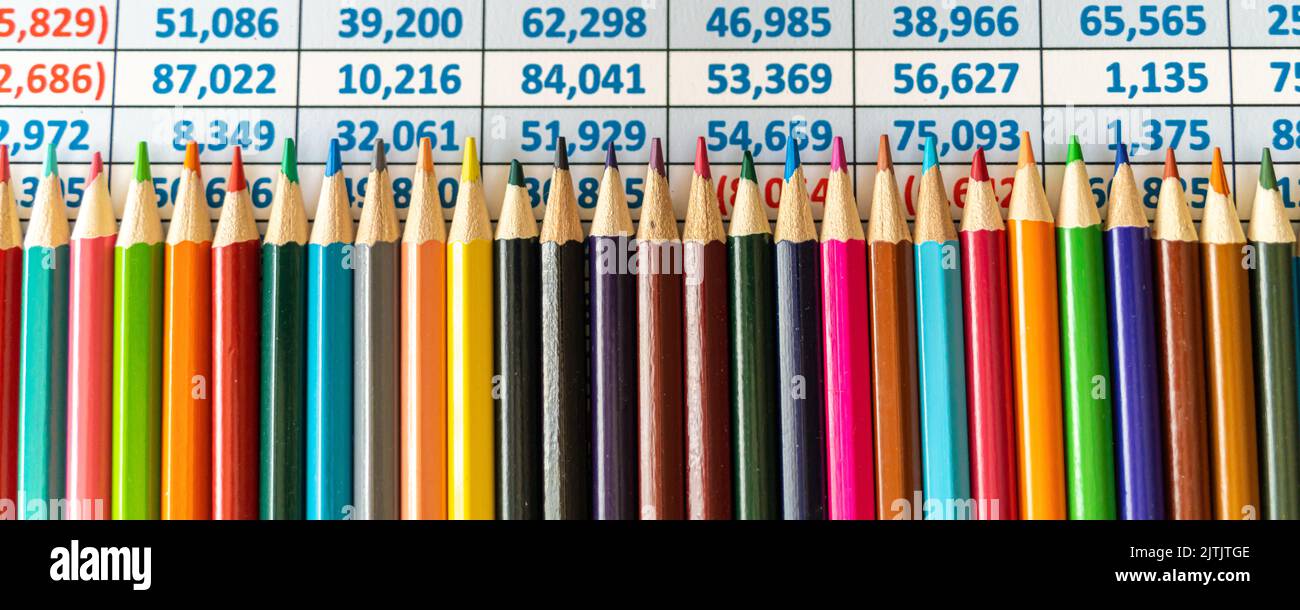 A set of Coloring pencils on a spreadsheet Stock Photo - Alamy
