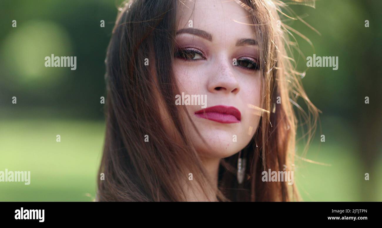 Young millennial woman in 20s headshot portrait face posing. Pretty ...