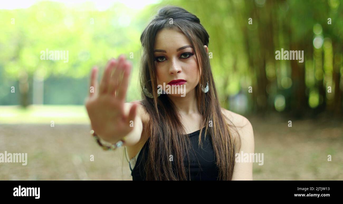 Woman rejecting with finger, girl saying NO stopping with hand Stock ...