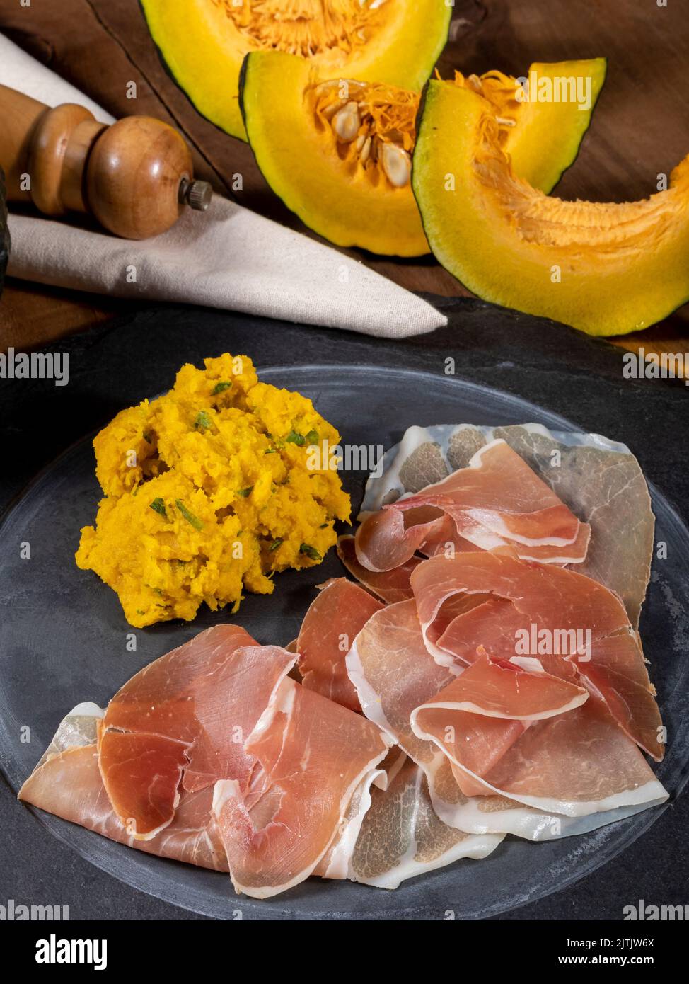 Parma ham (jamon) traditional Italian meat specialties Stock Photo - Alamy