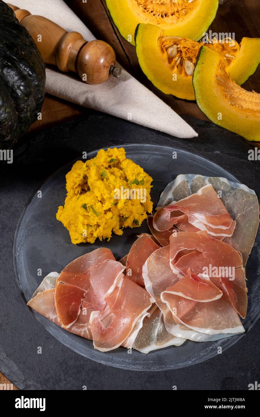 Parma ham (jamon) traditional Italian meat specialties Stock Photo - Alamy