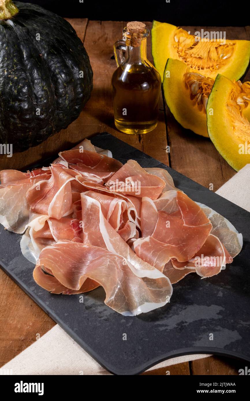 Parma ham (jamon) traditional Italian meat specialties Stock Photo - Alamy