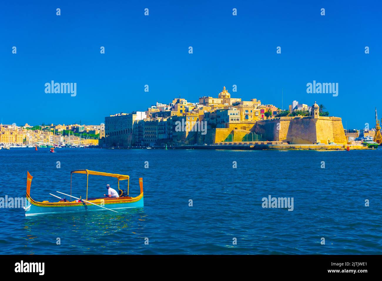 Birgu, Malta, 22 May 2022: Traditional boat in front of the Castle of ...