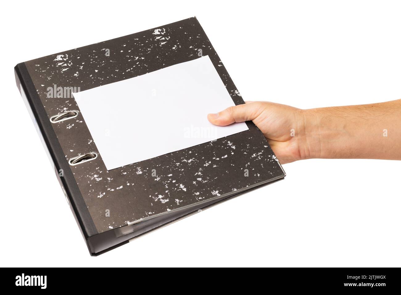 Hand holding folder with documents isolated on white background ...