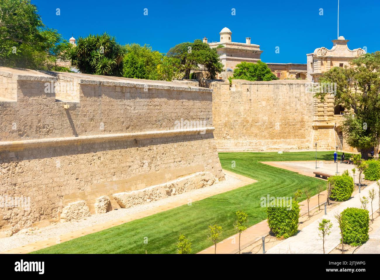 Mdina, Malta, 21 May 2022: Walls of the fortified medina town center ...