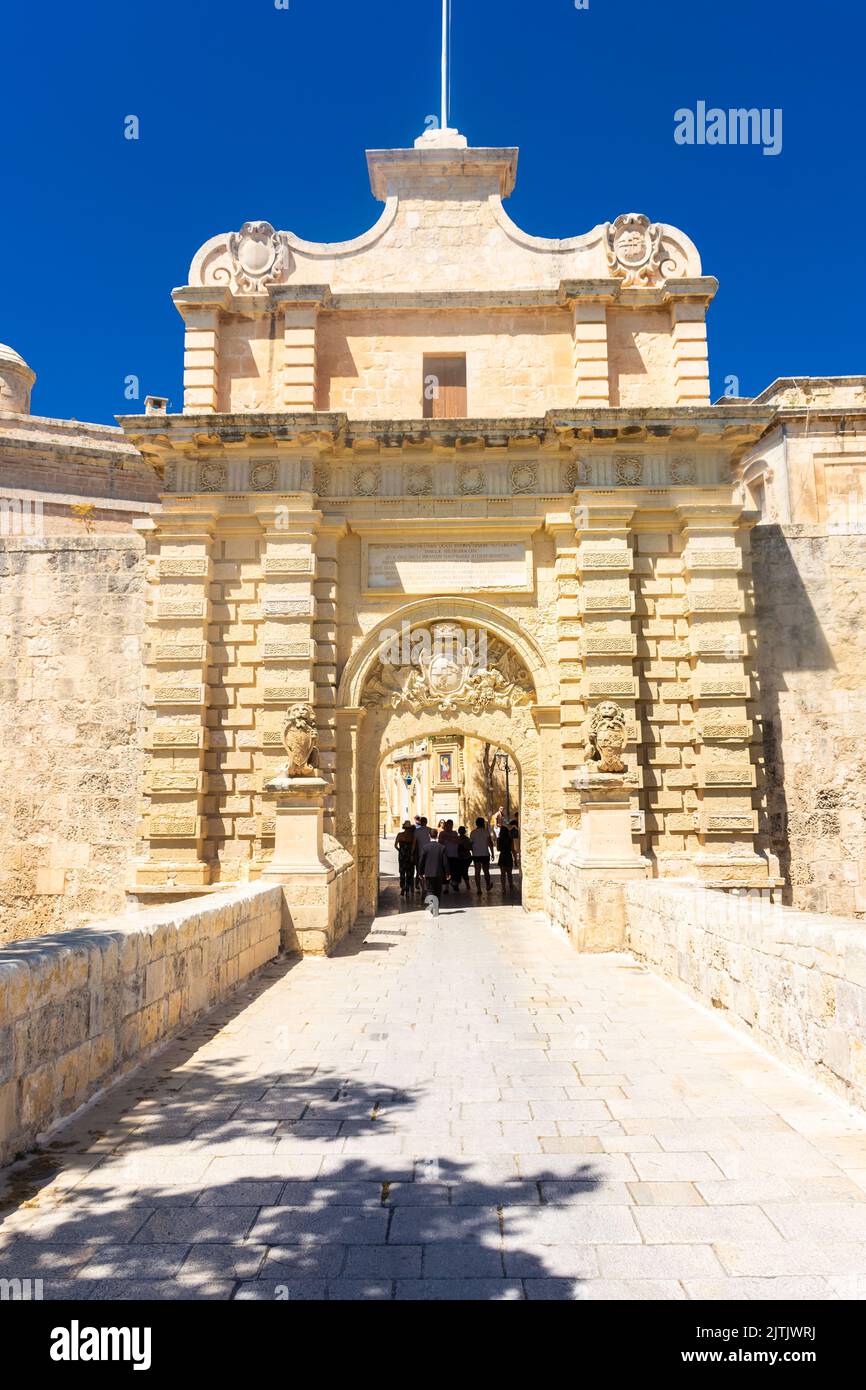 Mdina, Malta, 21 May 2022: Gate of the historic medina town center ...