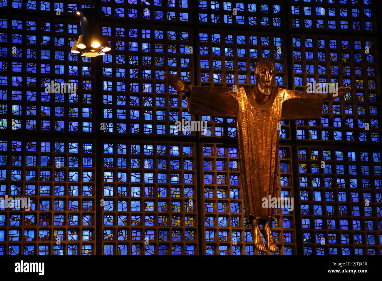 Indoor of the Kaiser Wilhelm Memorial Church in Berlin. The golden ...