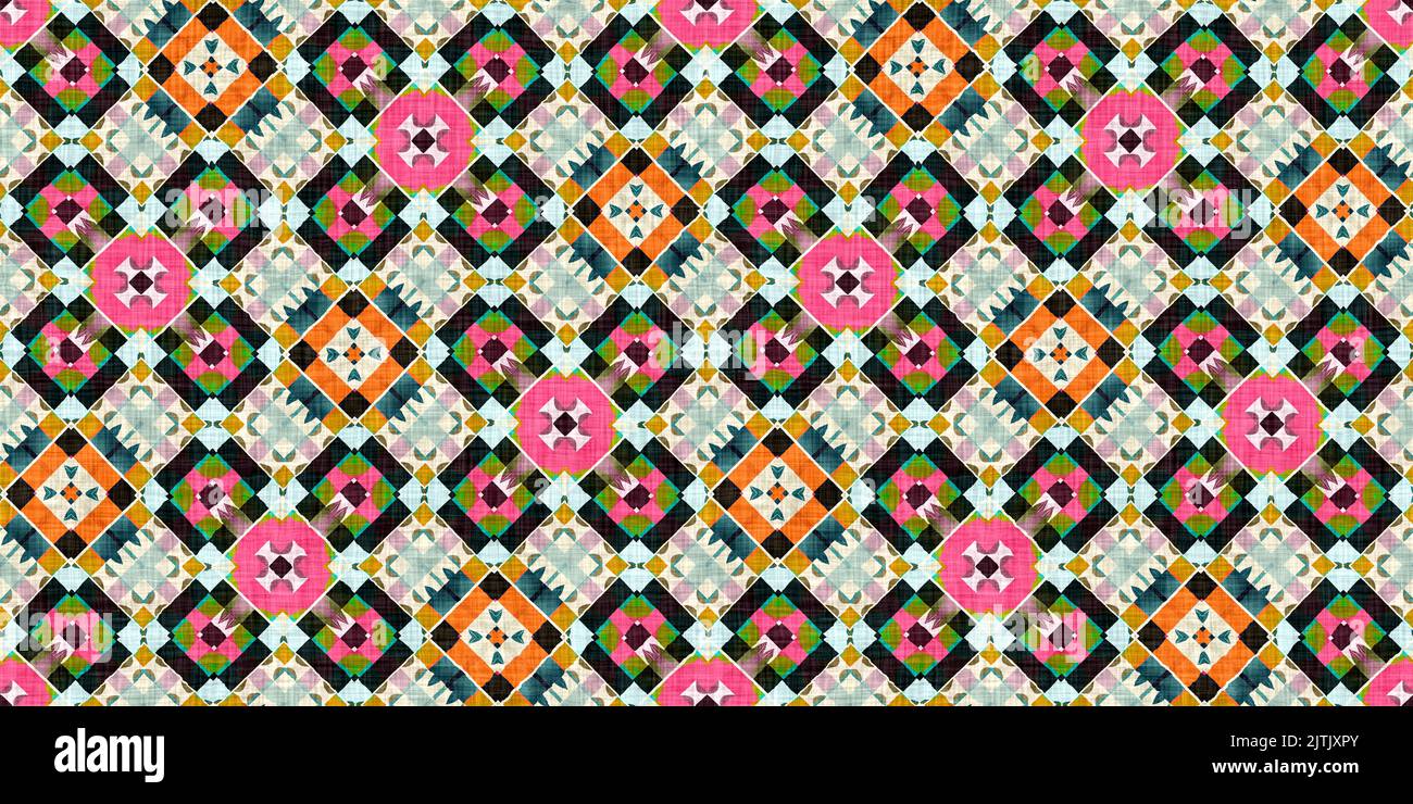Kitsch pattern geometric retro design in seamless border background ...