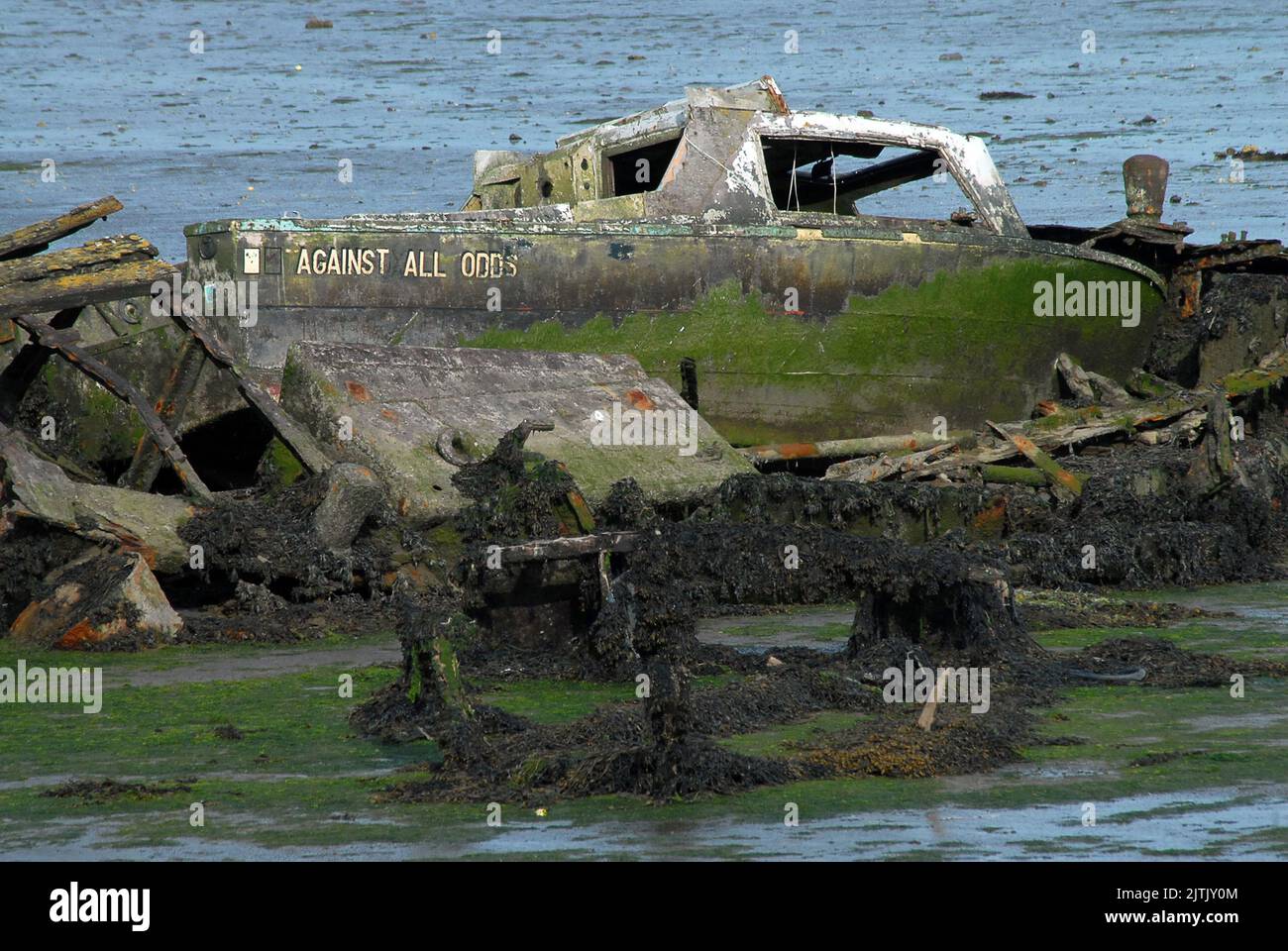 WRECKED BOAT, CASTLE SHORE PARK, PORTCHESTER, HAMPSHIRE. MIKE WALKER ...