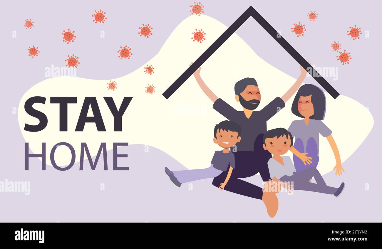 A family smiling and staying together at home for stay at home ...