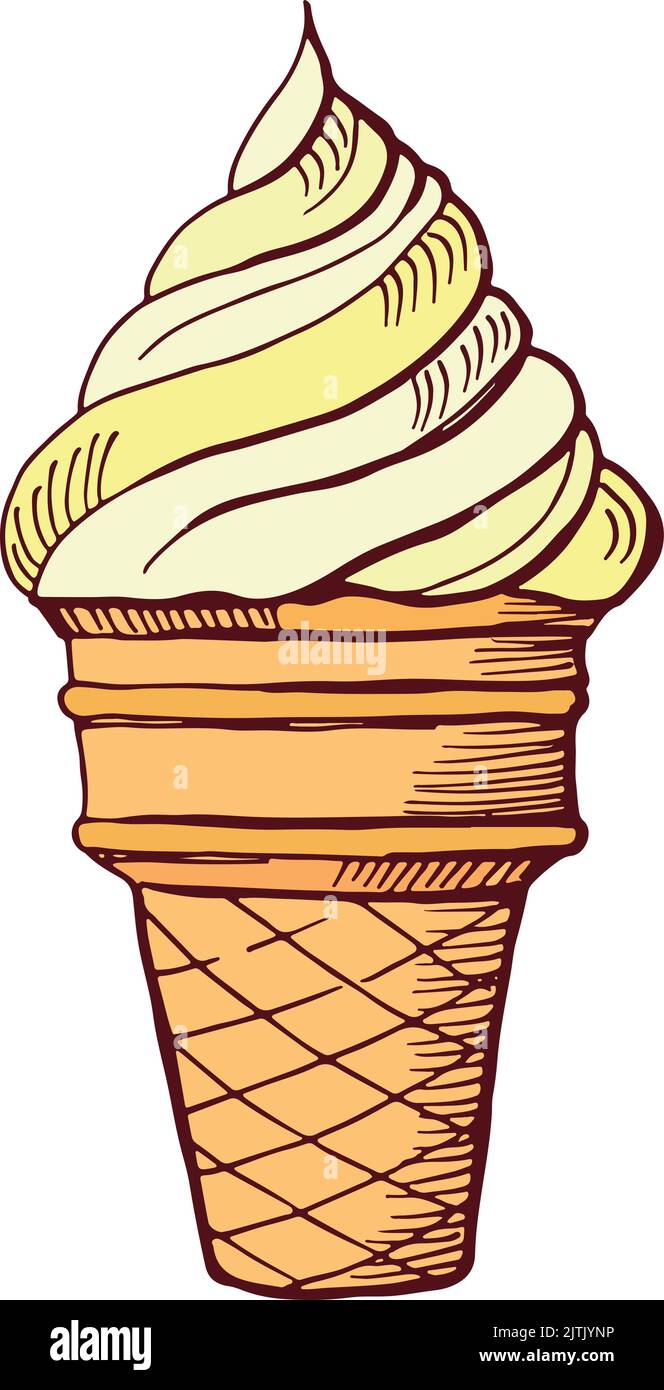 Soft yellow ice cream swirl in waffle. Summer dessert Stock Vector ...