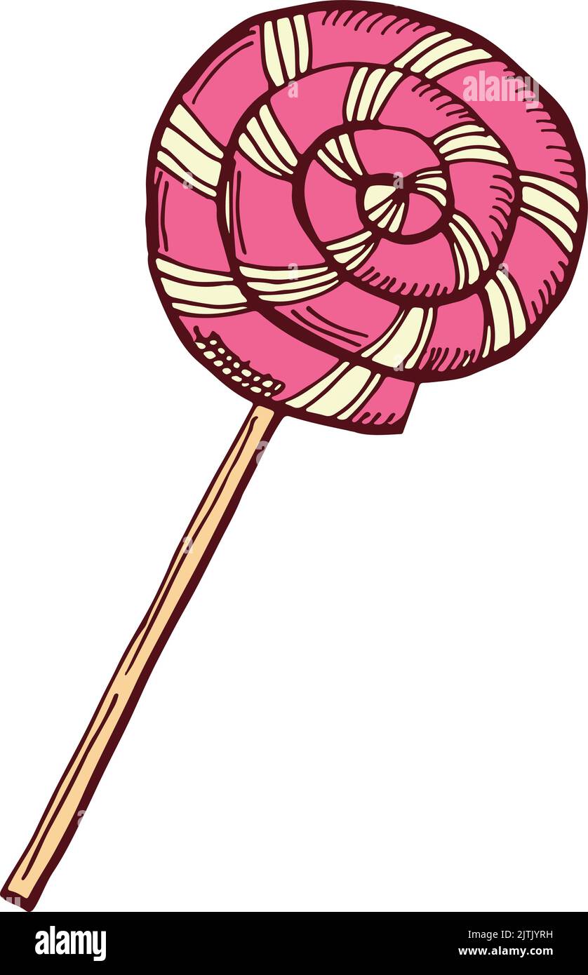 Spiral hard candy stick. Striped lollipop doodle Stock Vector Image ...