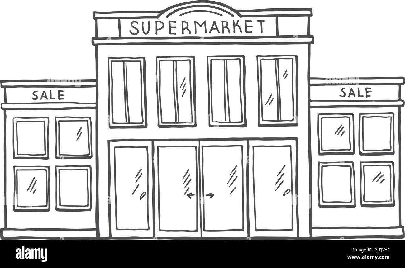 Supermarket facade. Urban architectural sketch. Store exterior Stock ... Supermarket facade. Urban architectural sketch. Store exterior Stock ...