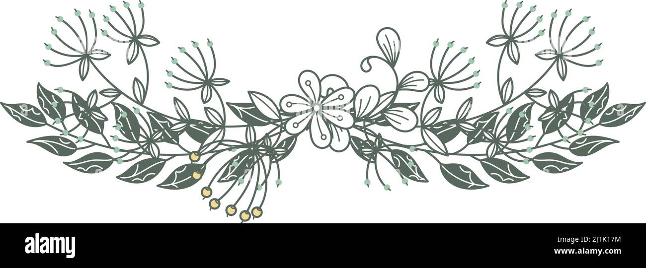Floral divider. Hand drawn vintage branch header Stock Vector Image ...