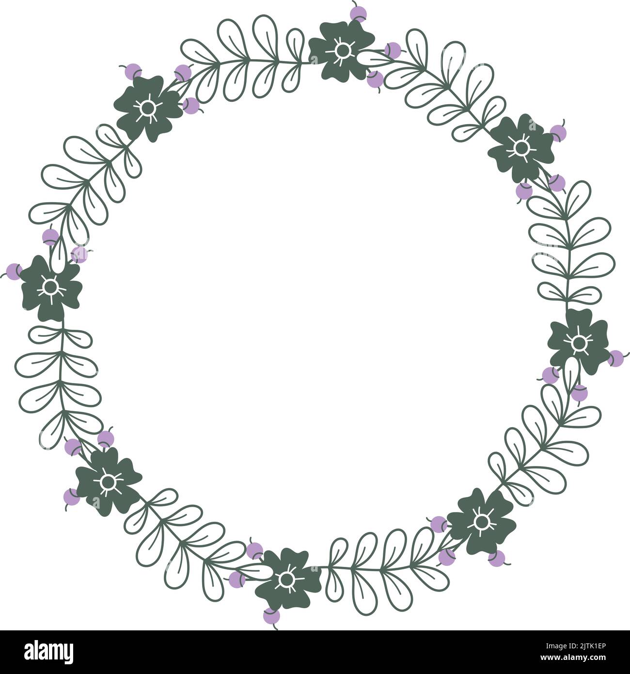 Decorative floral wreath. Round black line frame Stock Vector Image ...