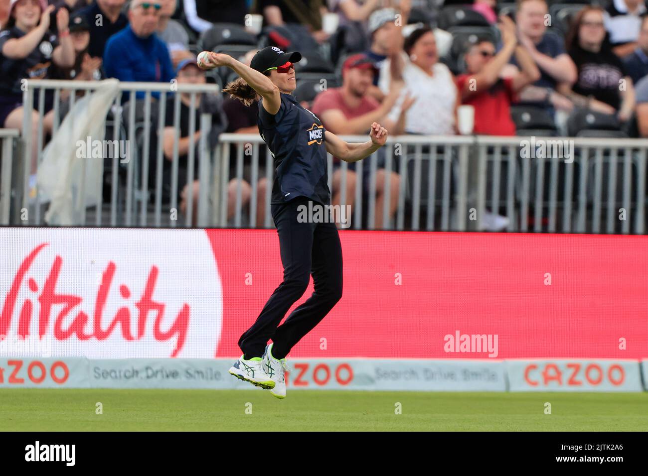Erin Burns of Manchester Originals takes the catch to dismiss Lauren ...
