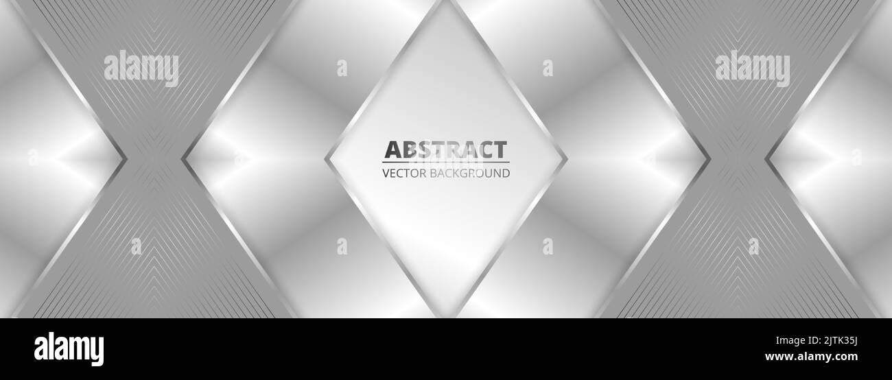 Abstract geometric wide metallic background with silver gradient lines ...