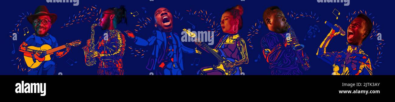 Flyer. Singer, musician, artist woman character. Abstract color ...