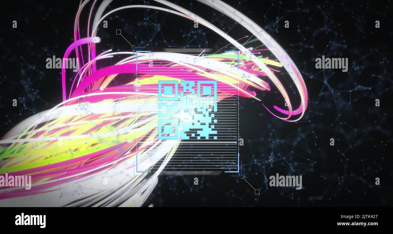 Image of wavy lights and qr code on black background Stock Photo - Alamy