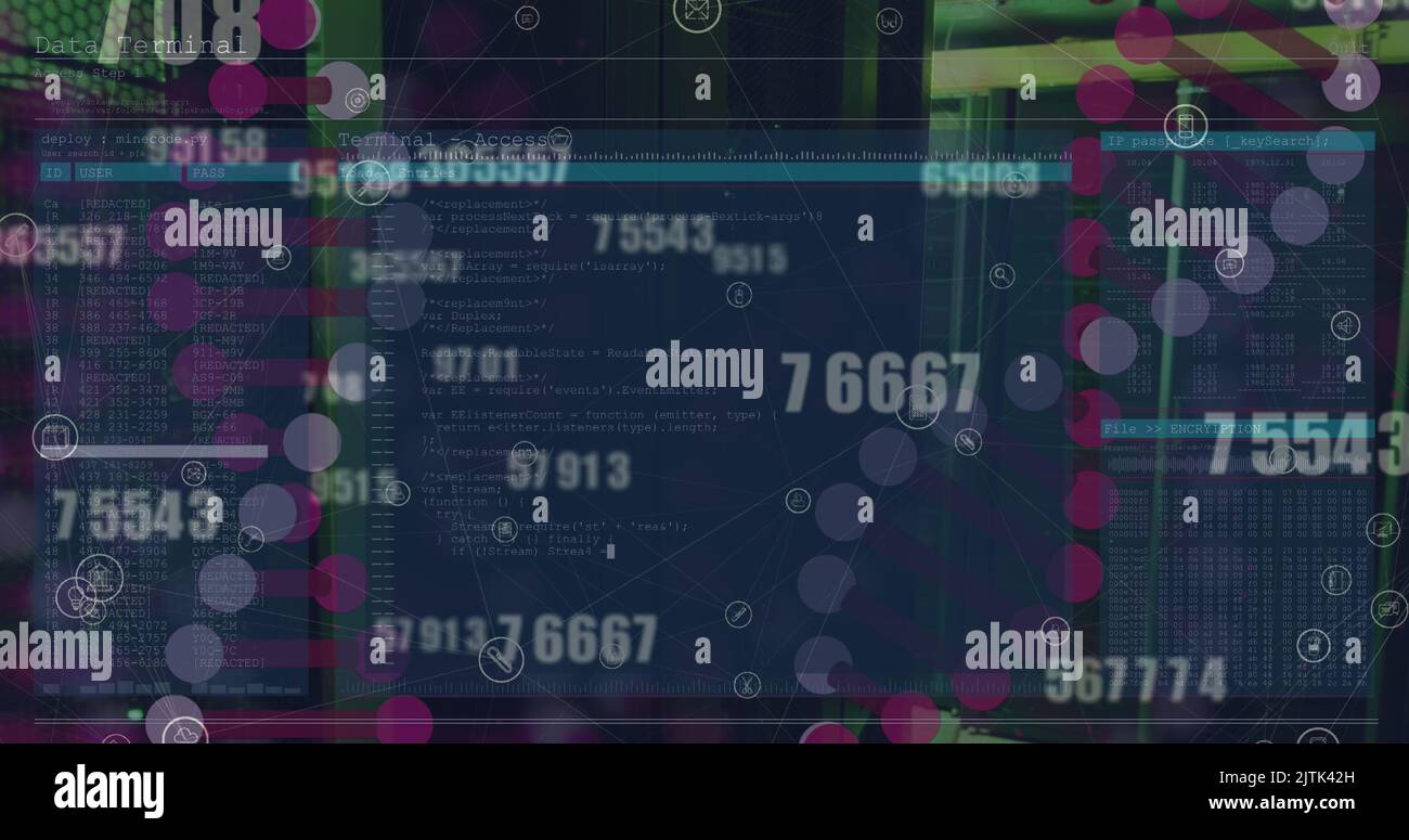 Image of digital counter with dna helix and programming codes over network server Stock Photo ...