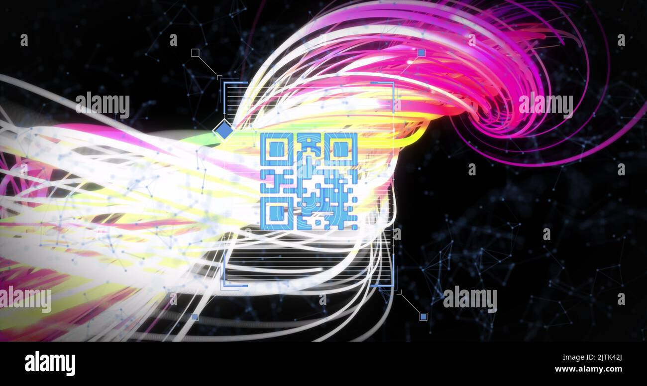 Image of wavy lights and qr code on black background Stock Photo - Alamy