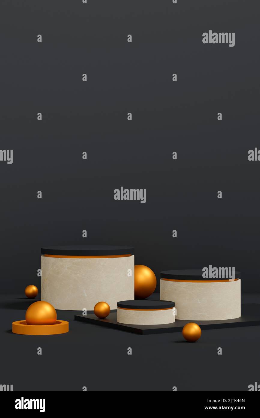 black marble circle podium on black background. concept scene stage ...