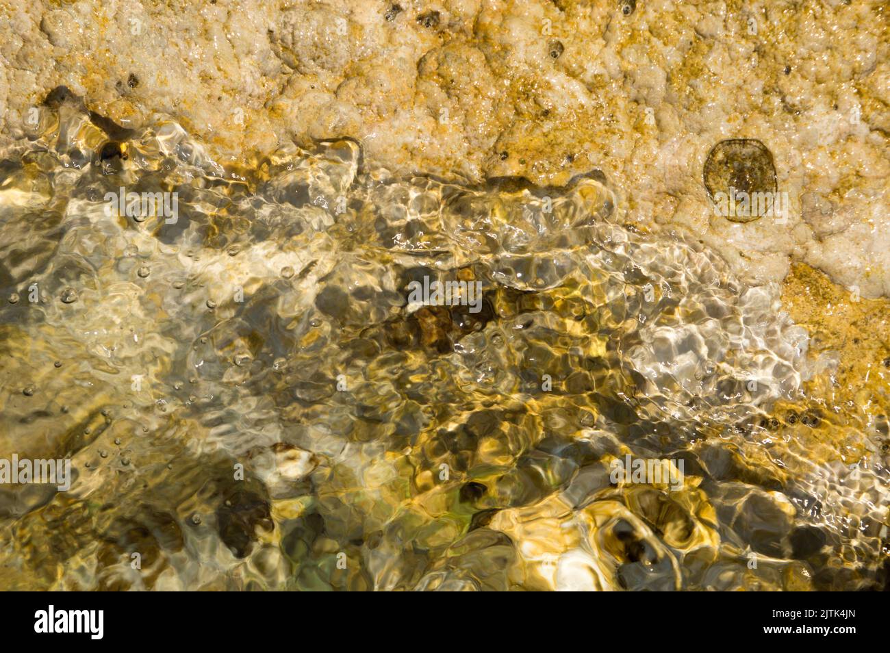 Sea water ripples by the sea rocks with patella sea snails, abstract ...