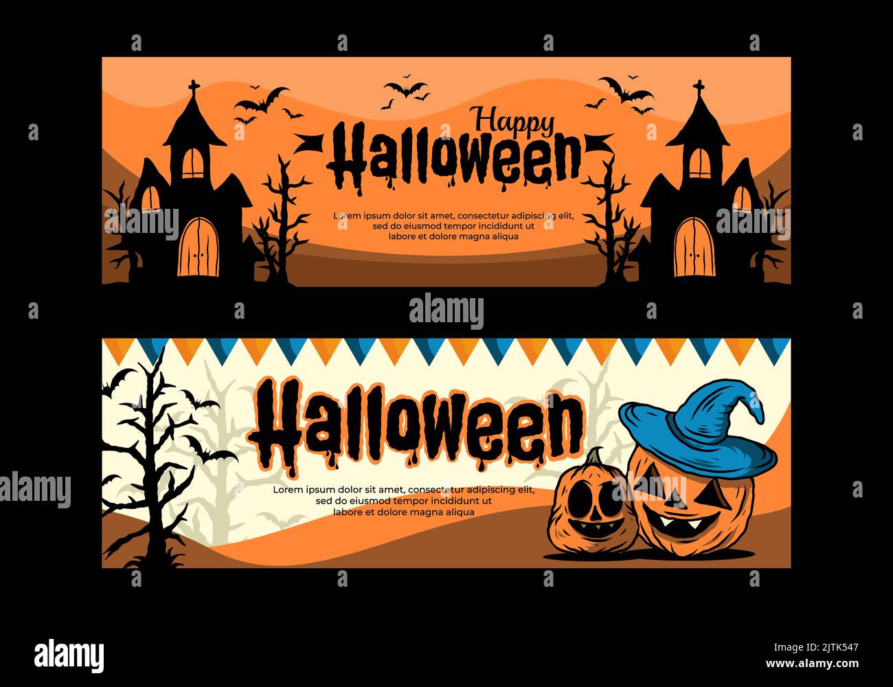Dark orange color of two scary halloween event banner design Stock ...