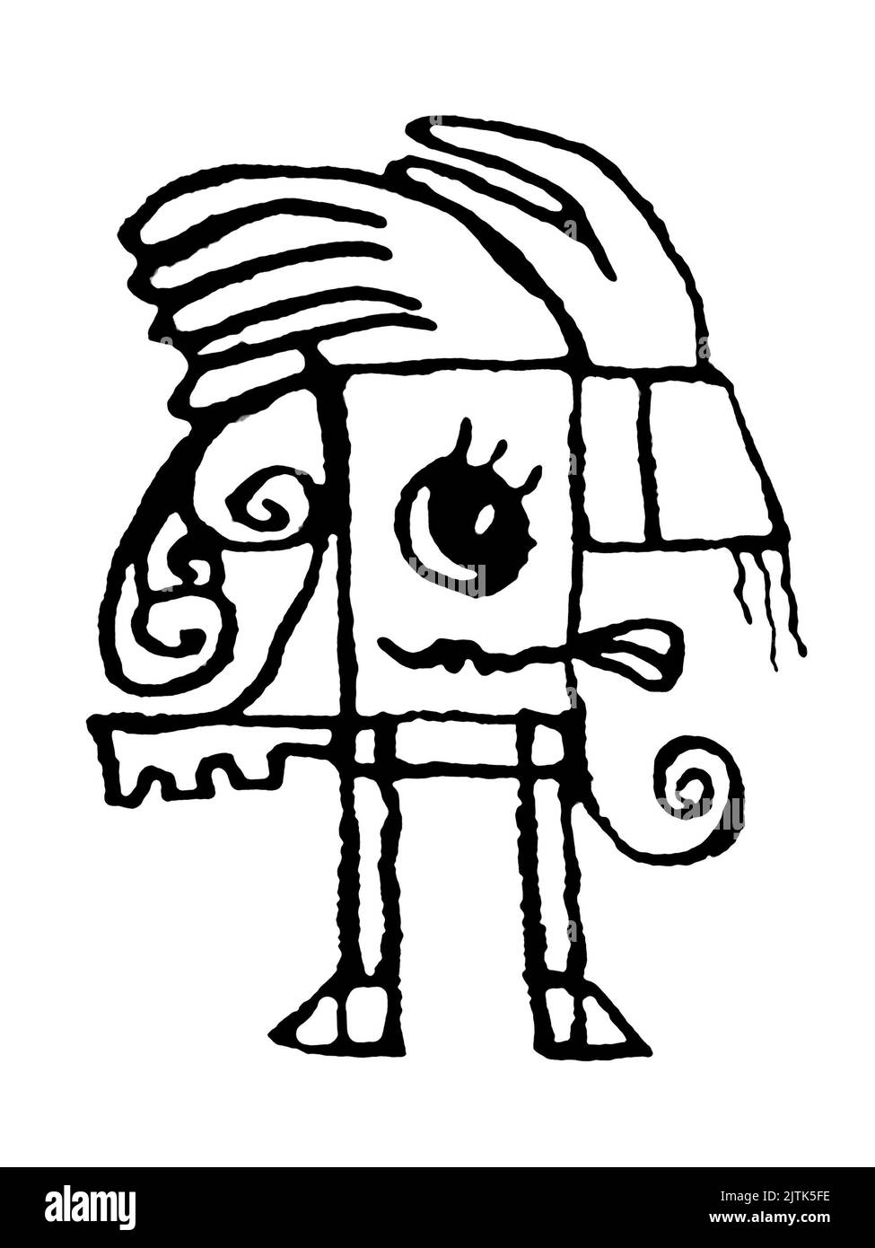 Side view weird cute fantasy monster sketchy style black and white ...