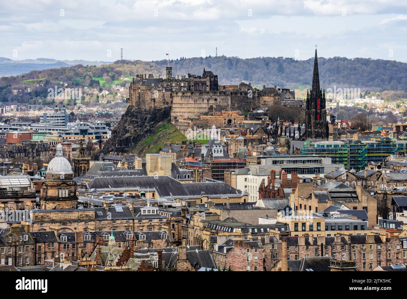 The view of Edinburgh castle with Tolbooth Kirk from Arthur's Seat ...