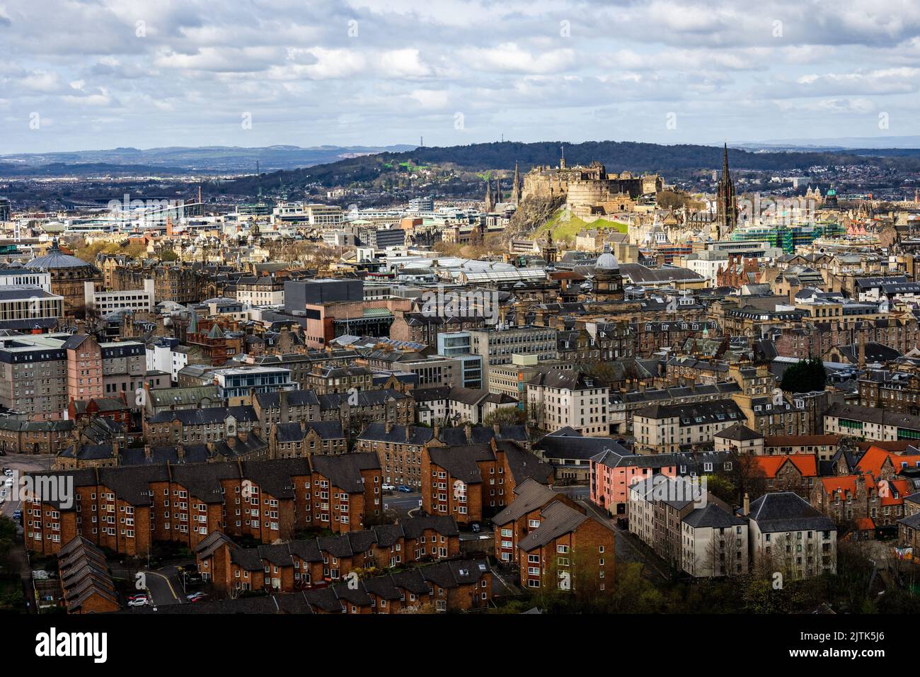 The view of Edinburgh castle with Tolbooth Kirk from Arthur's Seat ...