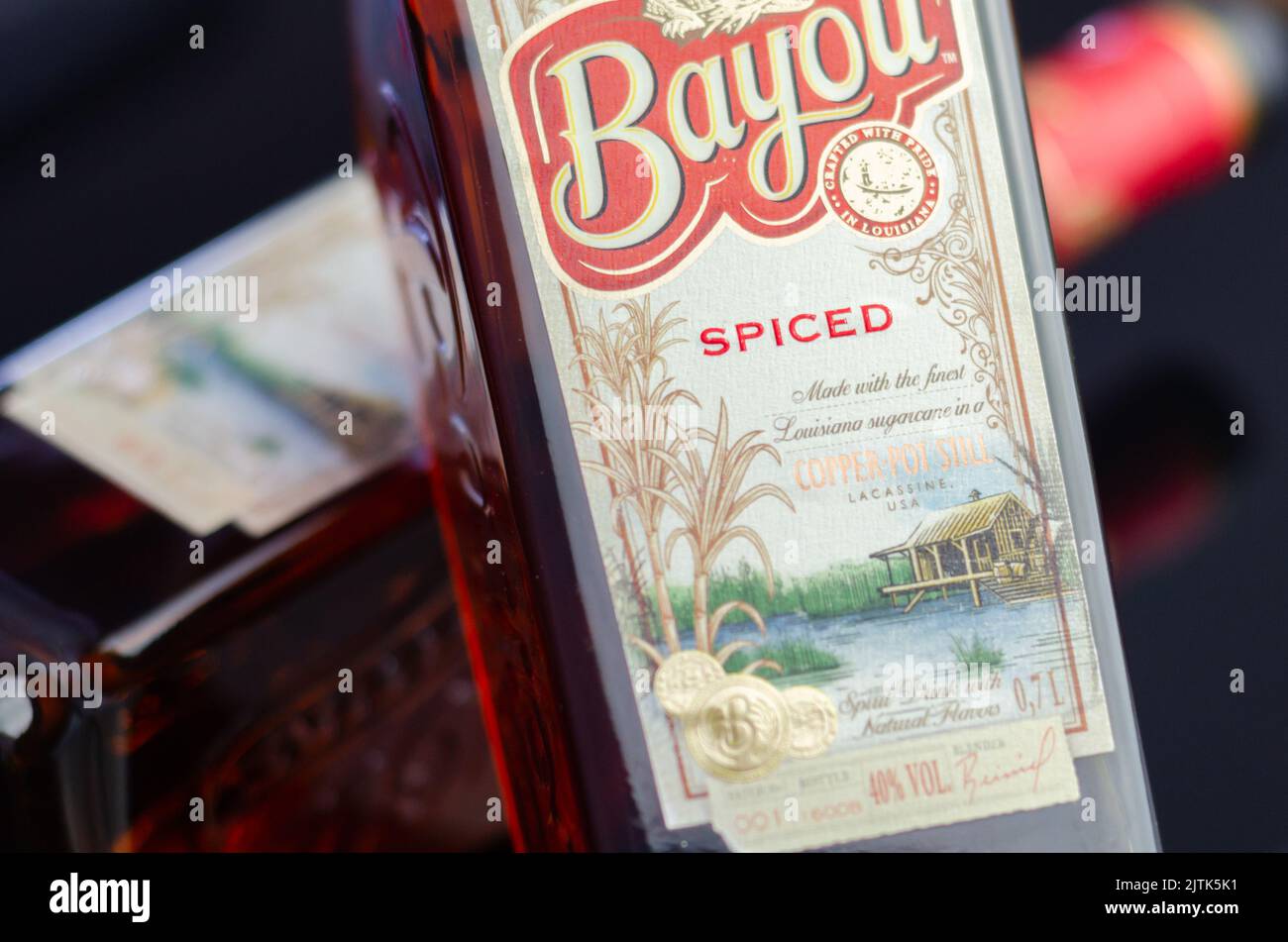 LONDON, UNITED KINGDOM - AUGUST 07, 2022 Bayou Rum, spiced rum inspired ...