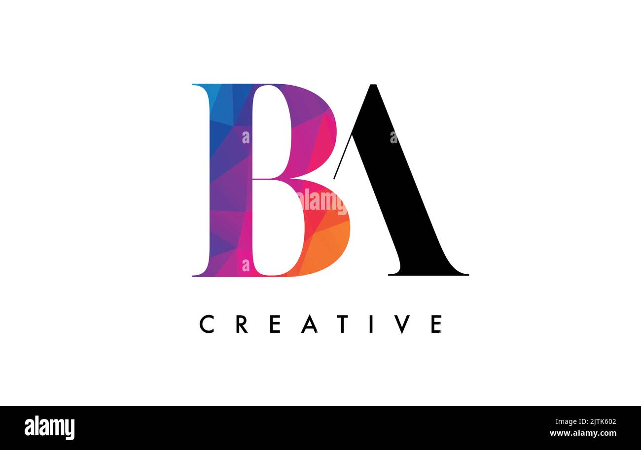 BA Letter Design with Creative Cut and Colorful Rainbow Texture. BA ...