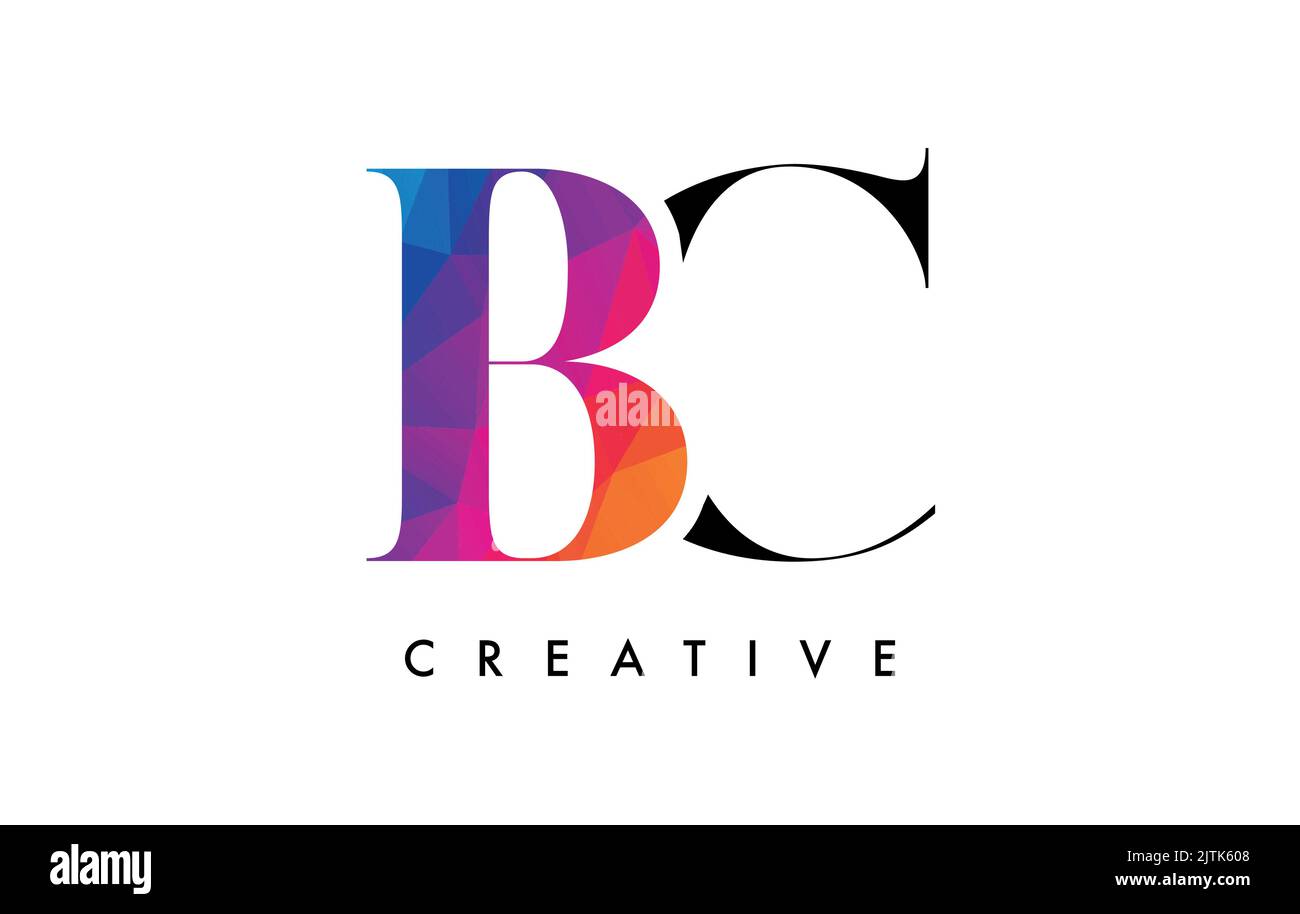 BC Letter Design with Creative Cut and Colorful Rainbow Texture. BC ...