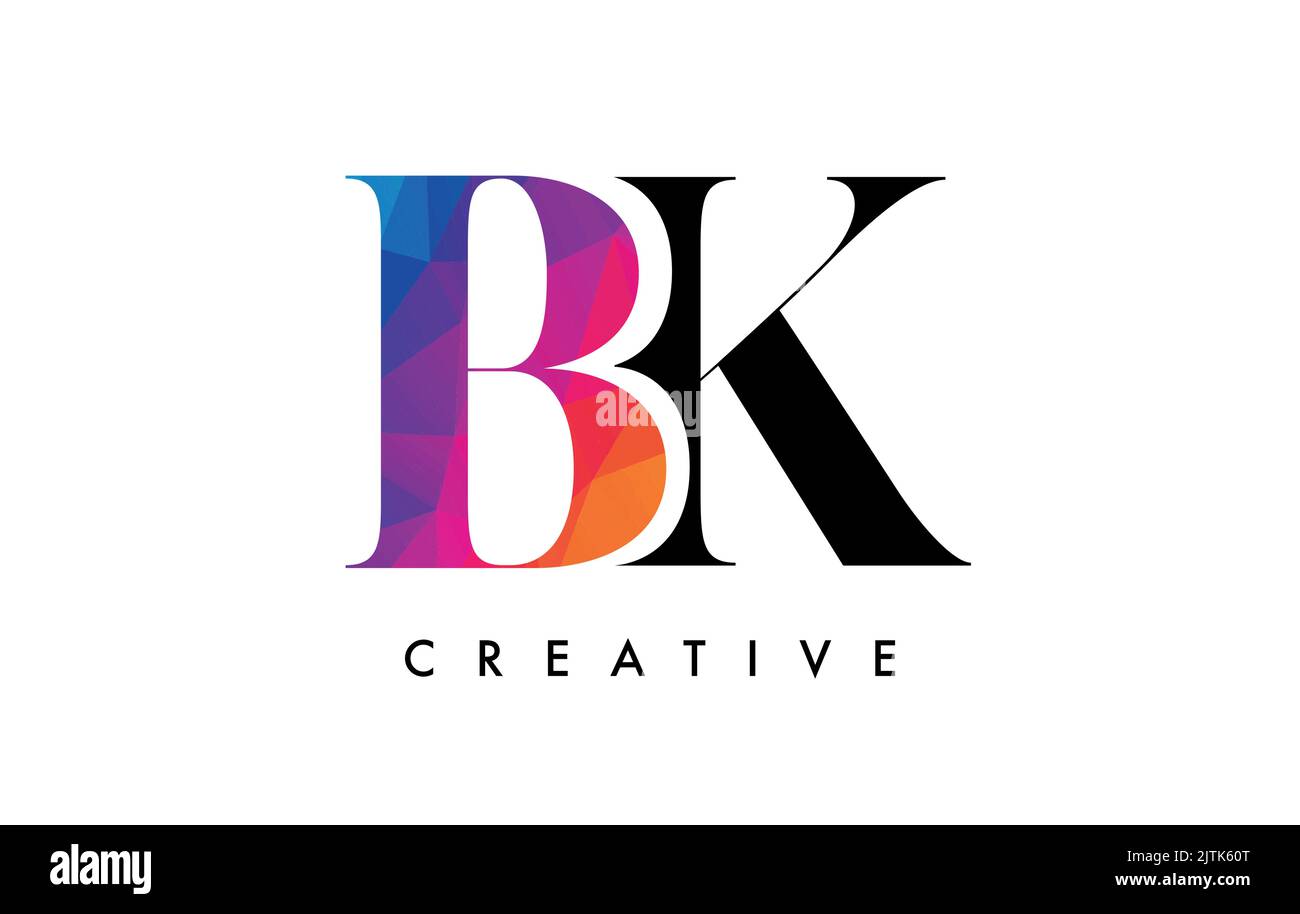 BK Letter Design with Creative Cut and Colorful Rainbow Texture. BK ...