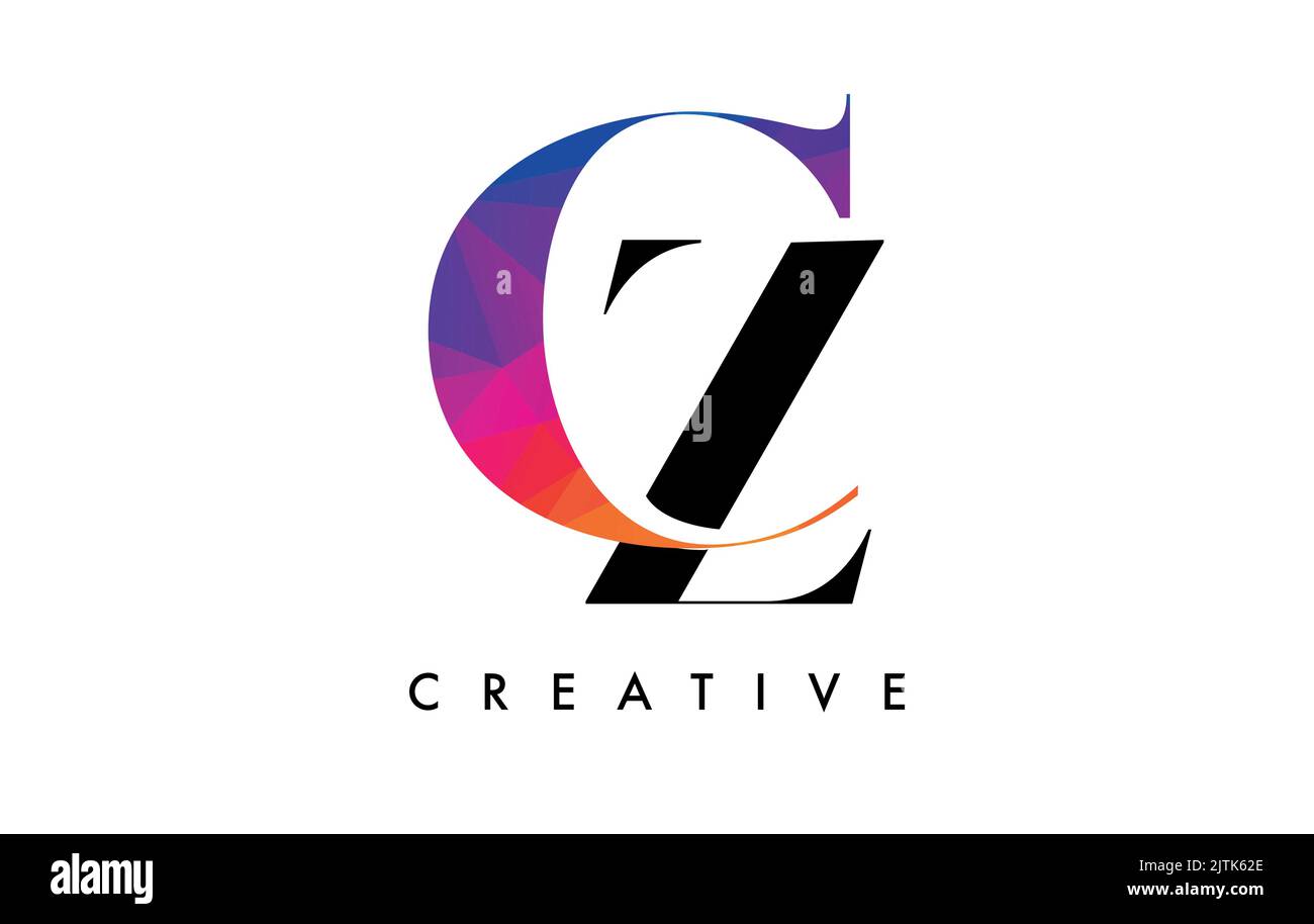 CZ Letter Design with Creative Cut and Colorful Rainbow Texture. ZC ...