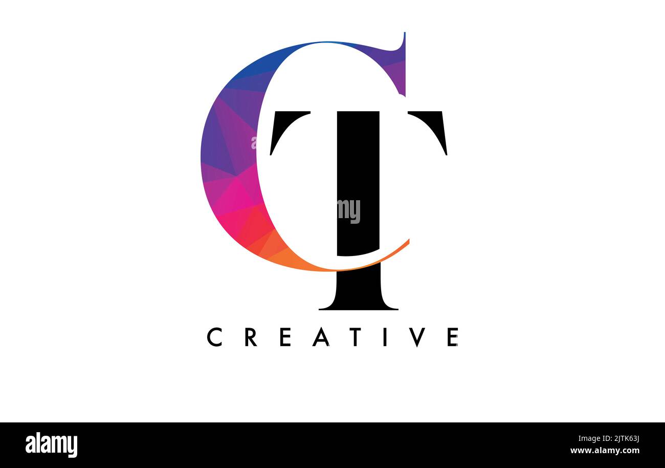 CT Letter Design with Creative Cut and Colorful Rainbow Texture. TC ...