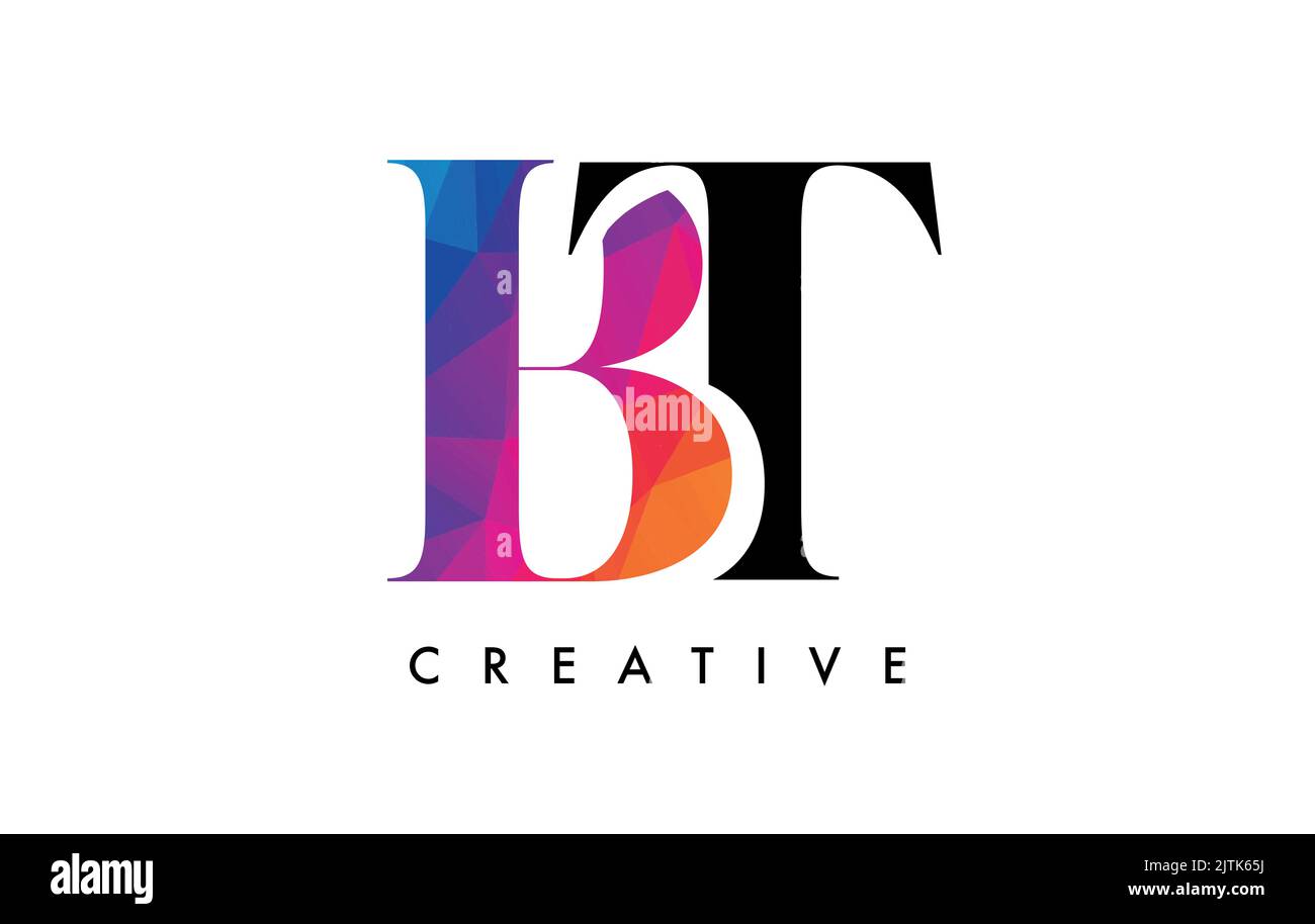 BT Letter Design with Creative Cut and Colorful Rainbow Texture. TB ...