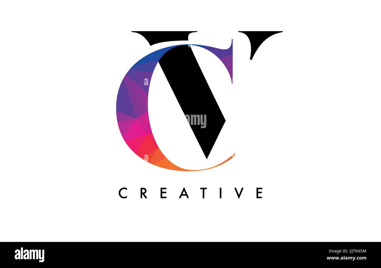 CV Letter Design with Creative Cut and Colorful Rainbow Texture. VC ...