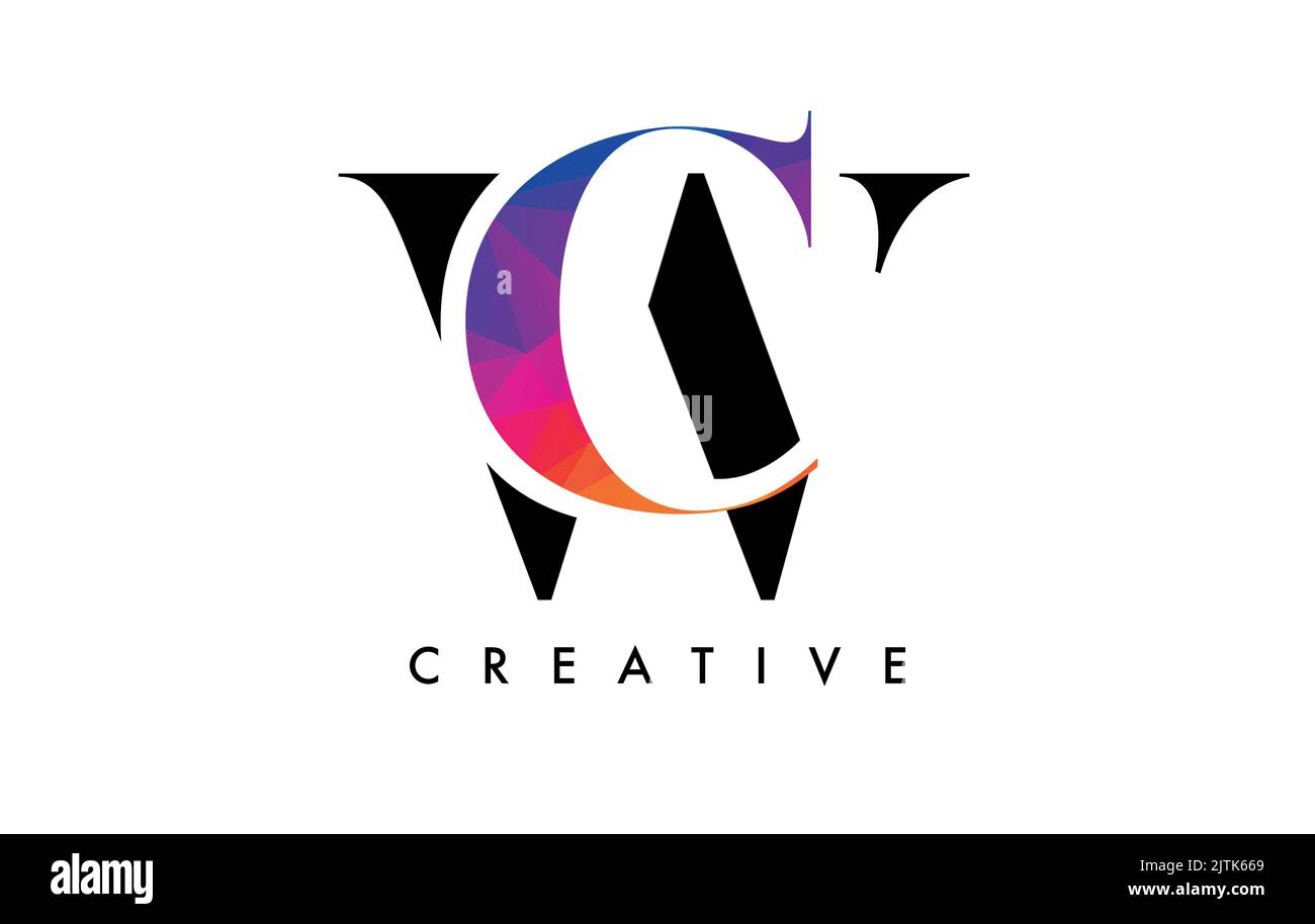 CW Letter Design with Creative Cut and Colorful Rainbow Texture. WC ...
