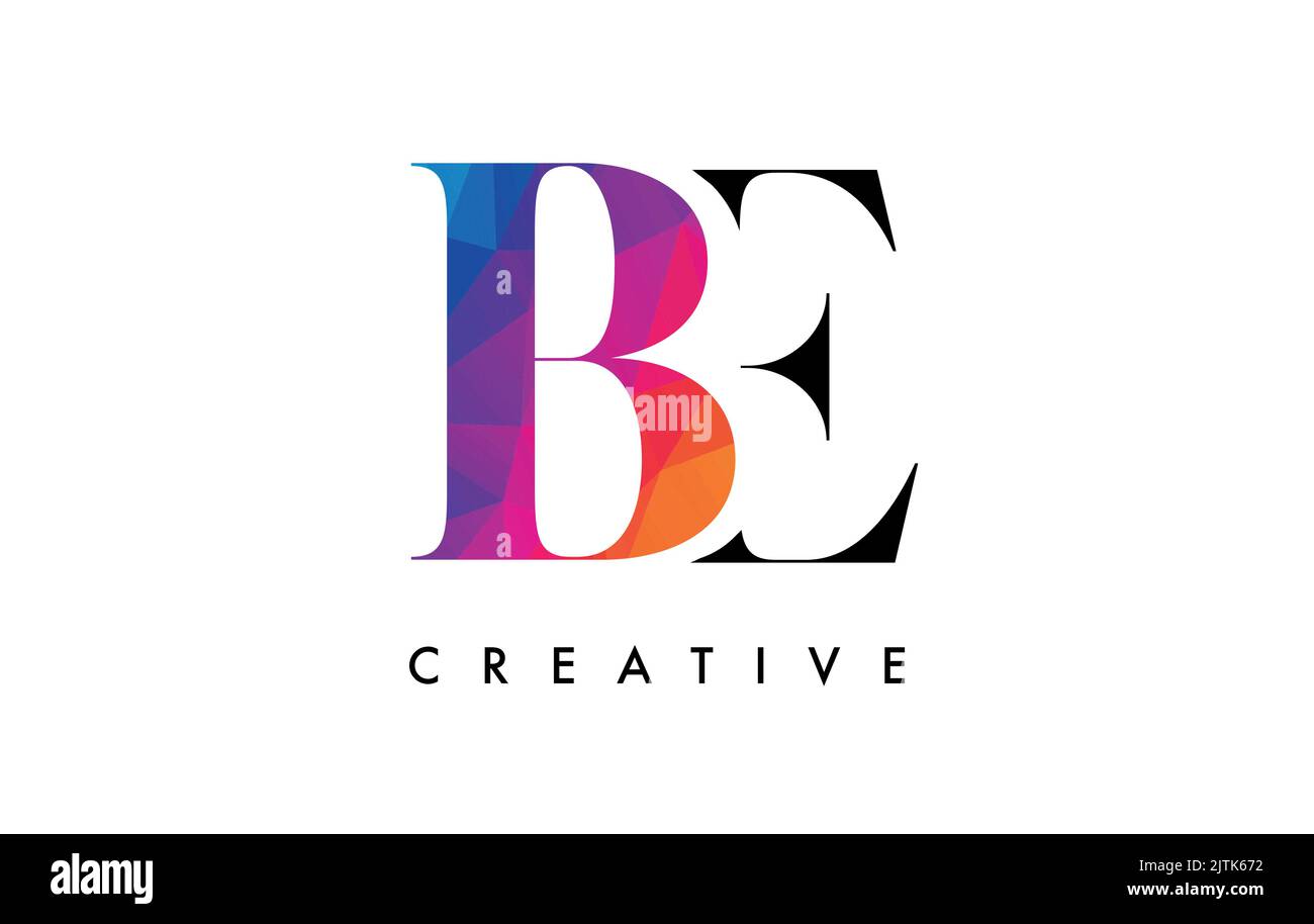 BE Letter Design with Creative Cut and Colorful Rainbow Texture. BE ...