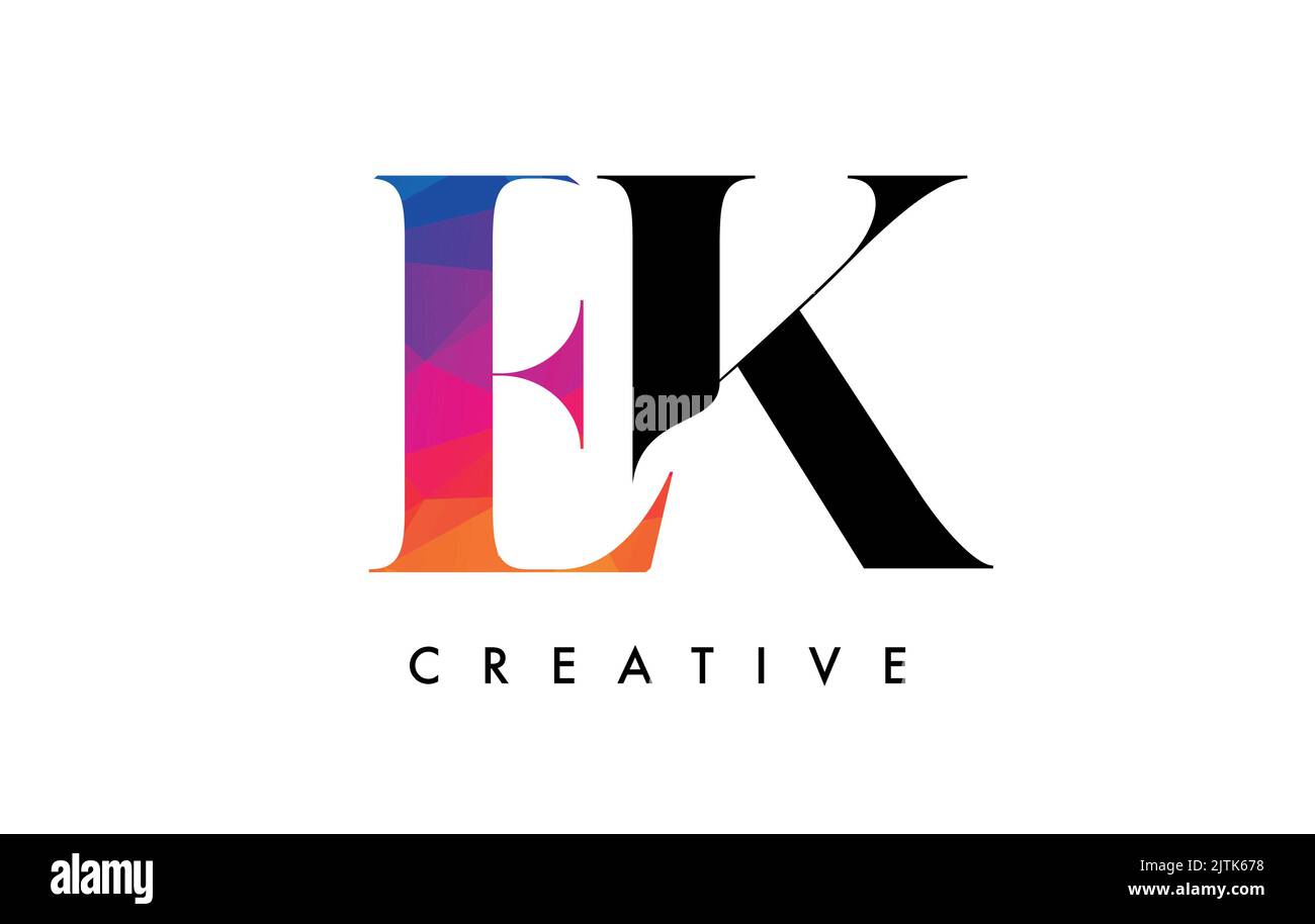 EK Letter Design with Creative Cut and Colorful Rainbow Texture. EK Letter Icon Vector Logo with ...