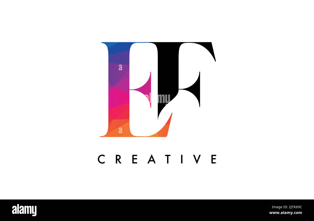 EF Letter Design with Creative Cut and Colorful Rainbow Texture. FE ...
