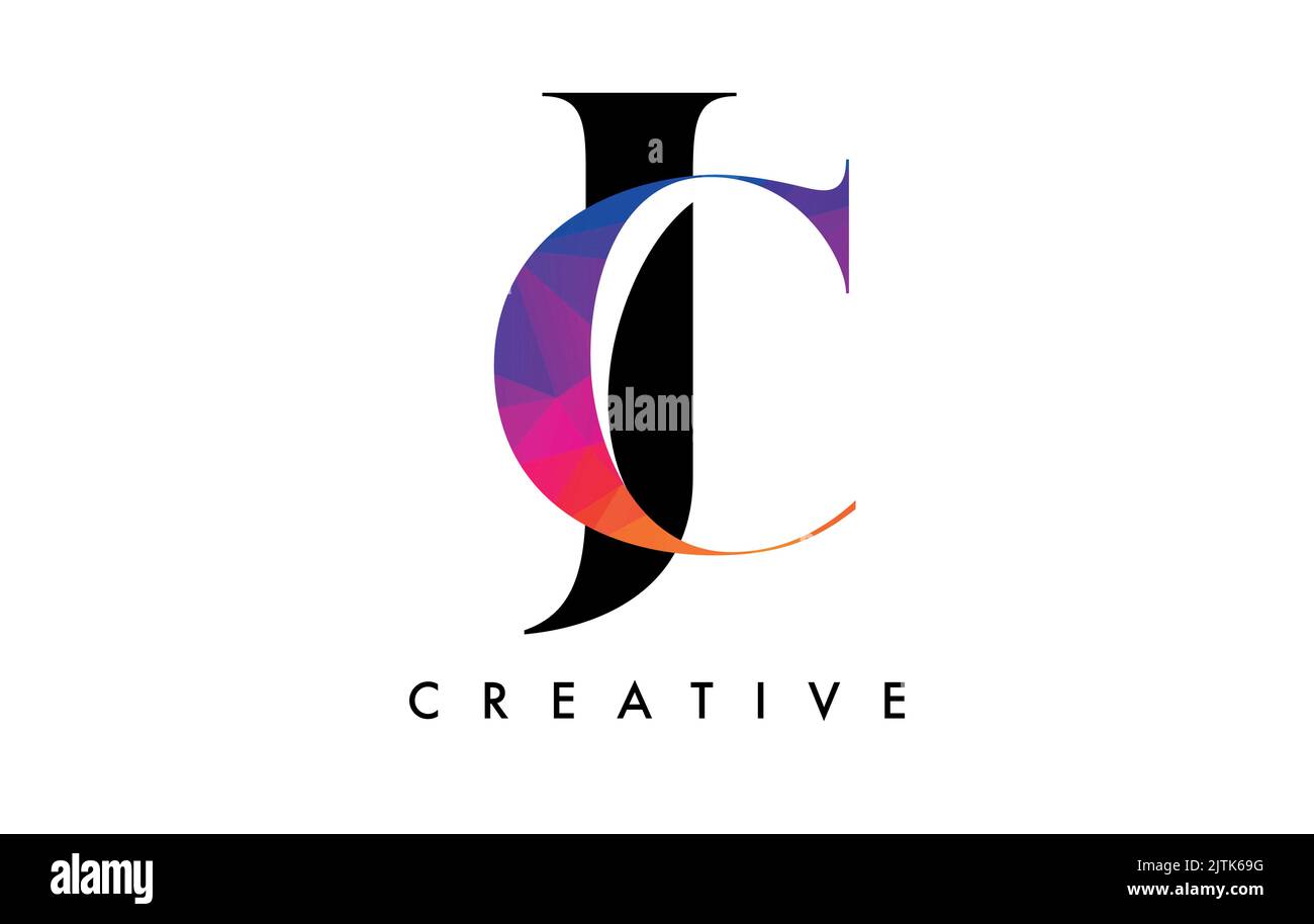 CJ Letter Design with Creative Cut and Colorful Rainbow Texture. JC Letter Icon Vector Logo with ...