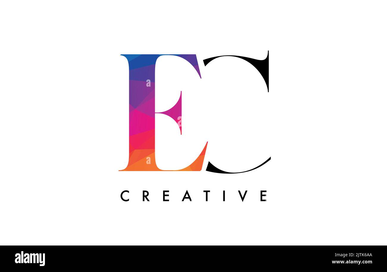 EC Letter Design with Creative Cut and Colorful Rainbow Texture. CE ...