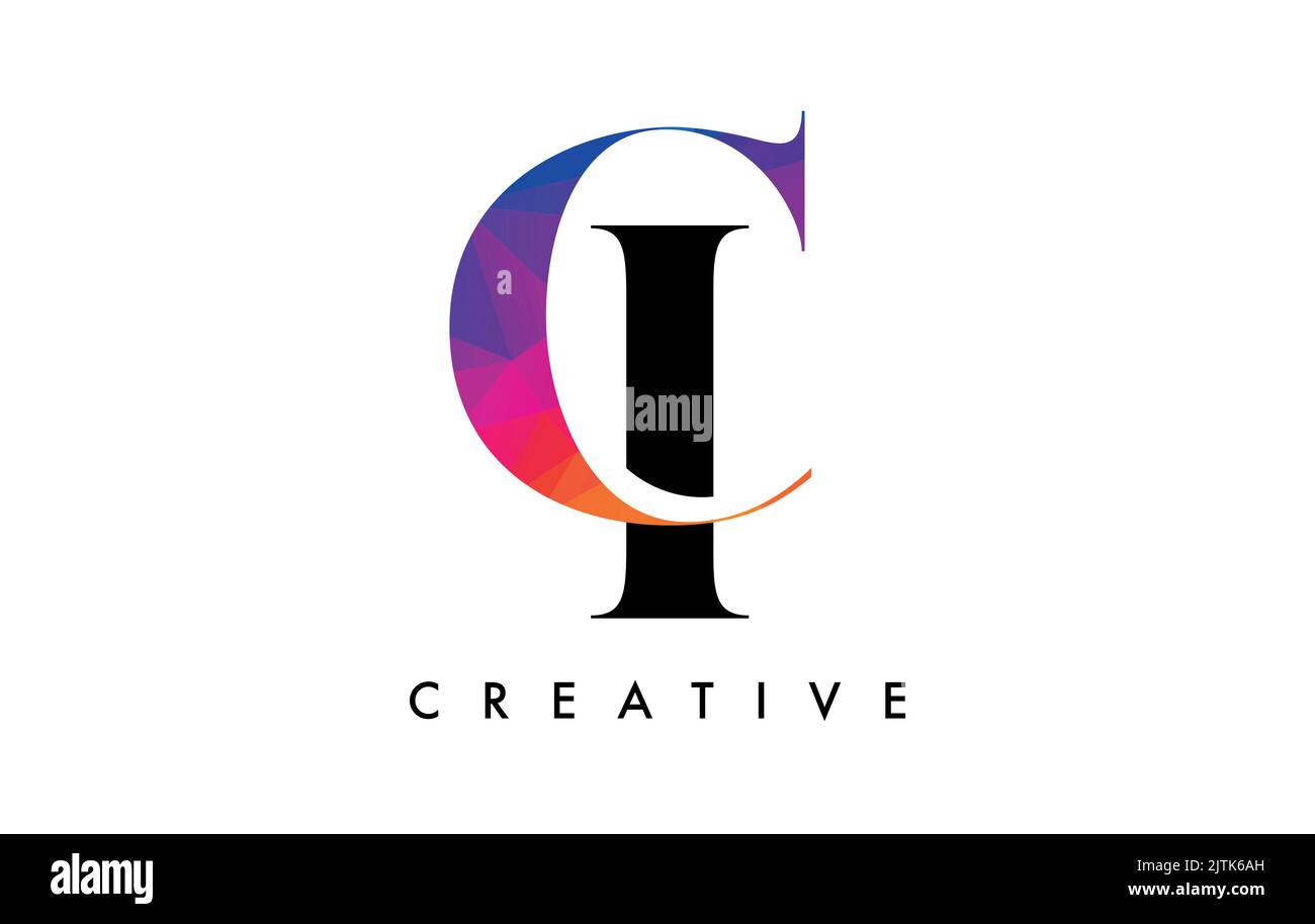 CI Letter Design with Creative Cut and Colorful Rainbow Texture. IC ...